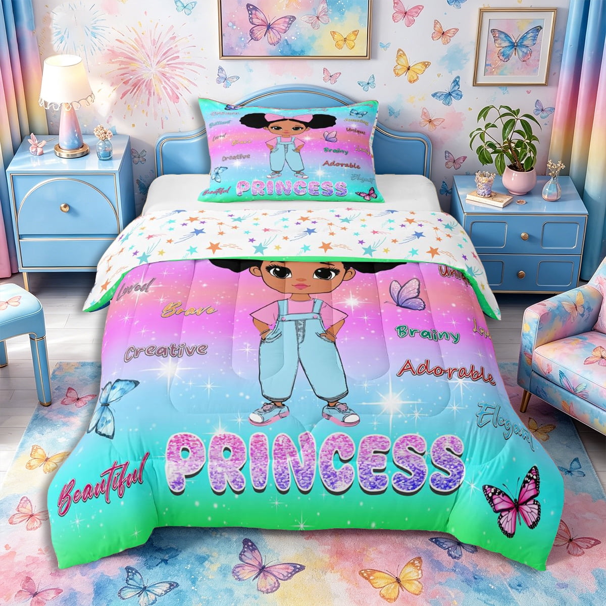 Castle Fairy Black Cartoon Girl Twin Comforter Sets 2pcs,Dreamy ...