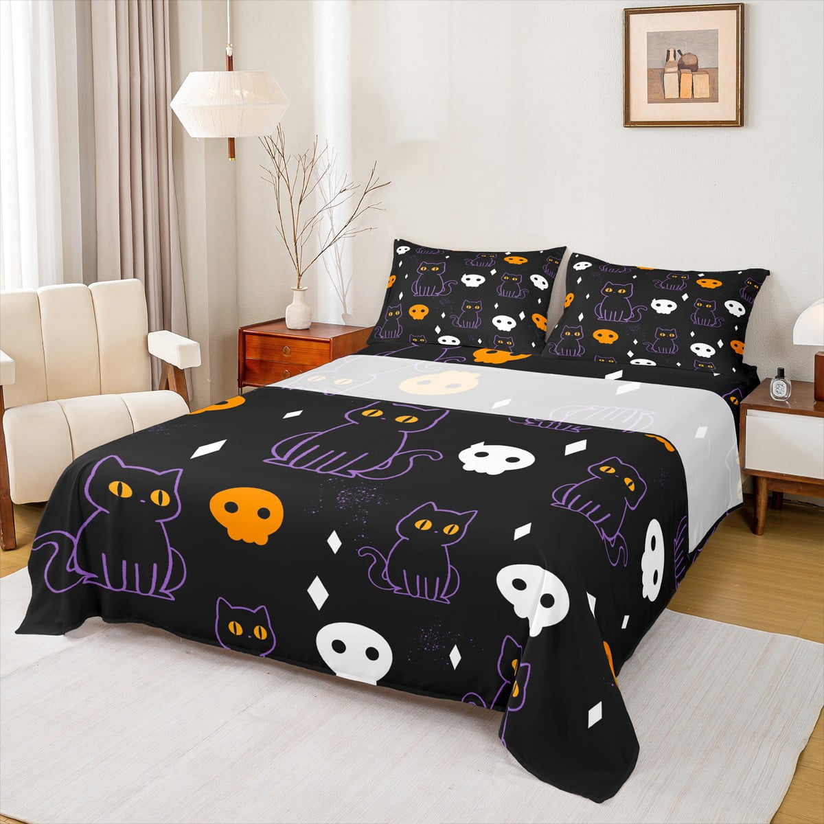 Castle Fairy Black Cat 4-Piece Full Size Sheets for Teens,Festival ...