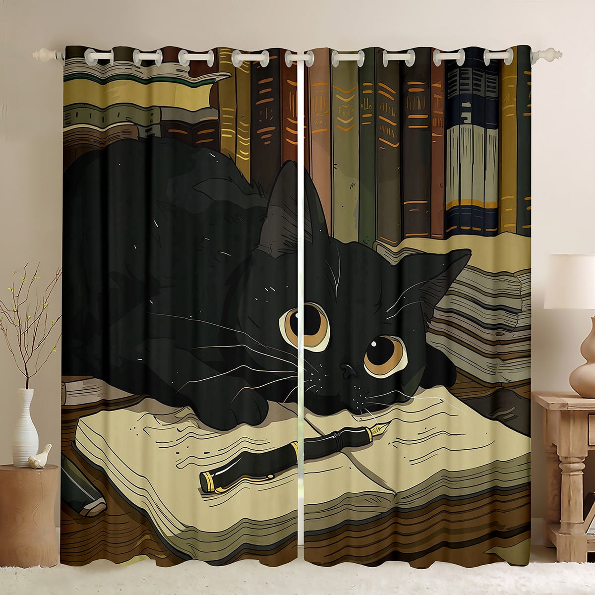 Castle Fairy Black Cat Curtains Pack of 2 (42x84 Each),Gothic Style ...
