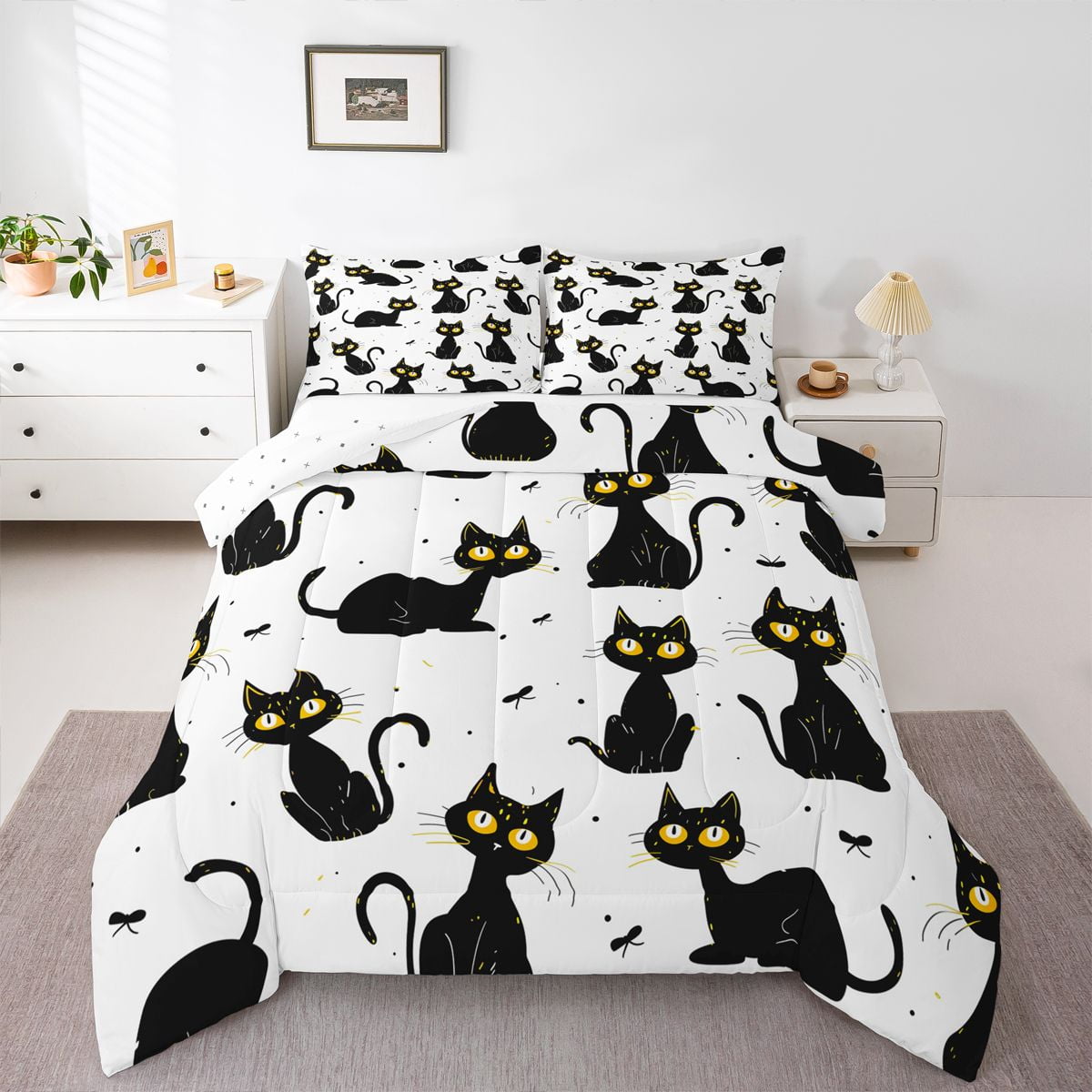 Castle Fairy Black Cats Queen Comforter Set,Kawaii Pet Bedding ...