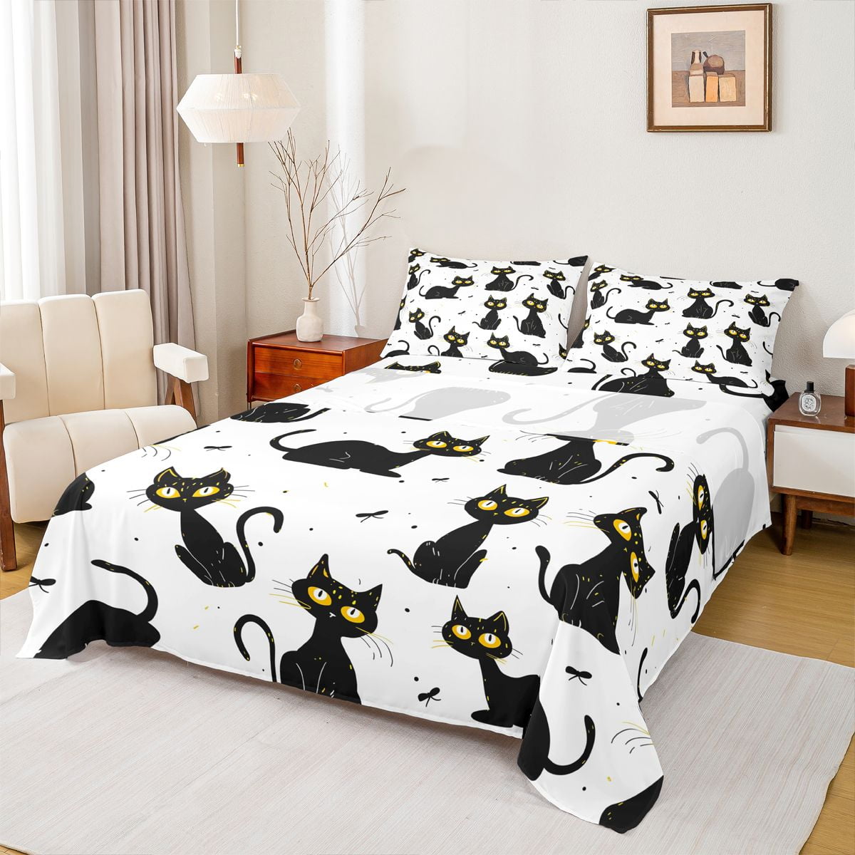 Castle Fairy Black Cats Queen Sheet Sets for Kids Children,Kawaii Pet ...