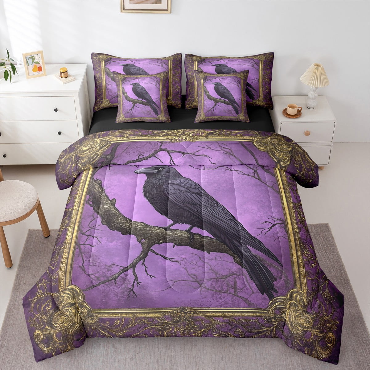 Castle Fairy Black Crow Bedding Comforter Set,Vintage Gothic Style ...