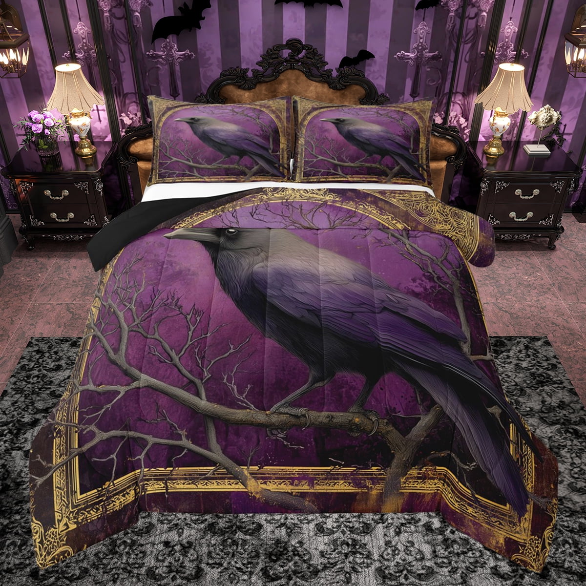 Castle Fairy Black Crow Full Size Comforter Sets,Vintage Gothic Style ...