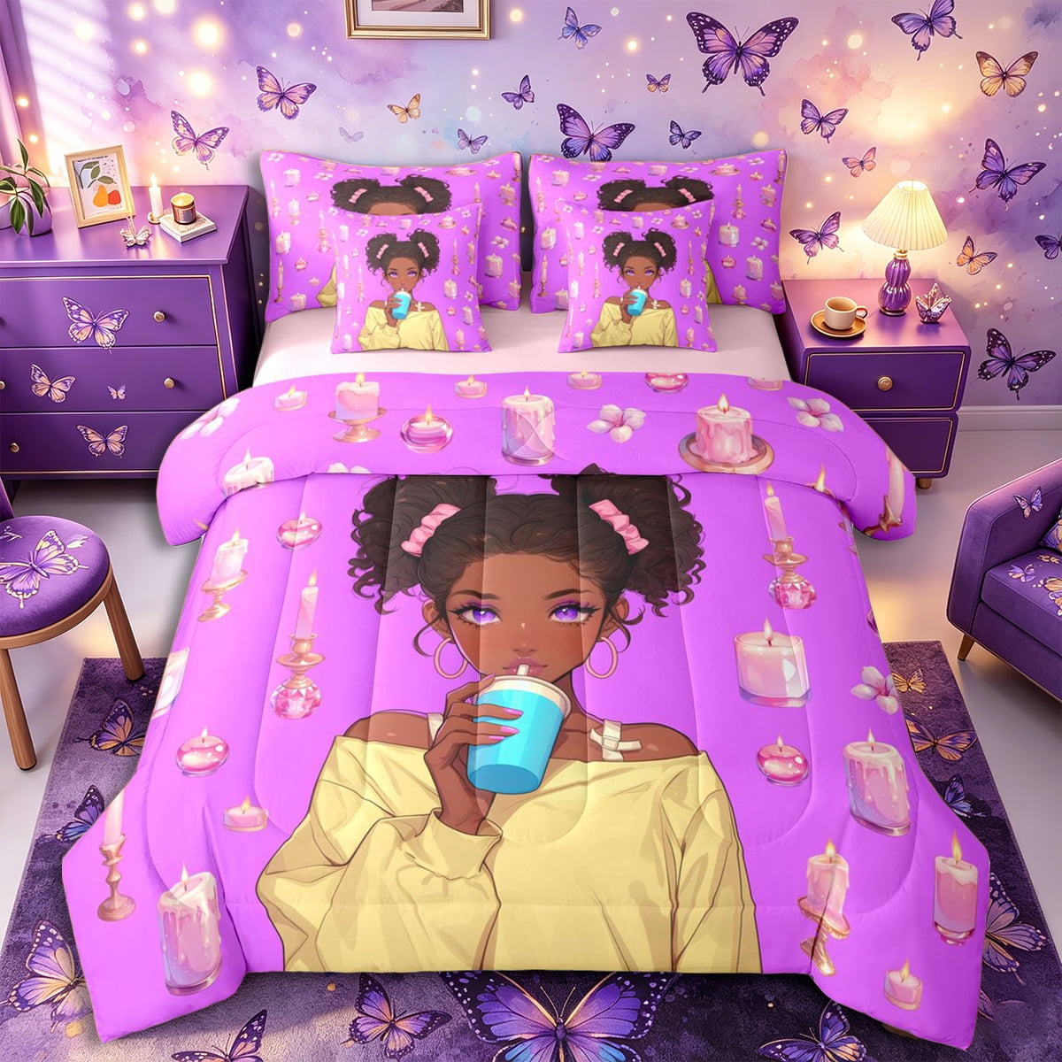 Castle Fairy Black Cute Anime Girl Full Size Bedding Sets 7 Pieces ...