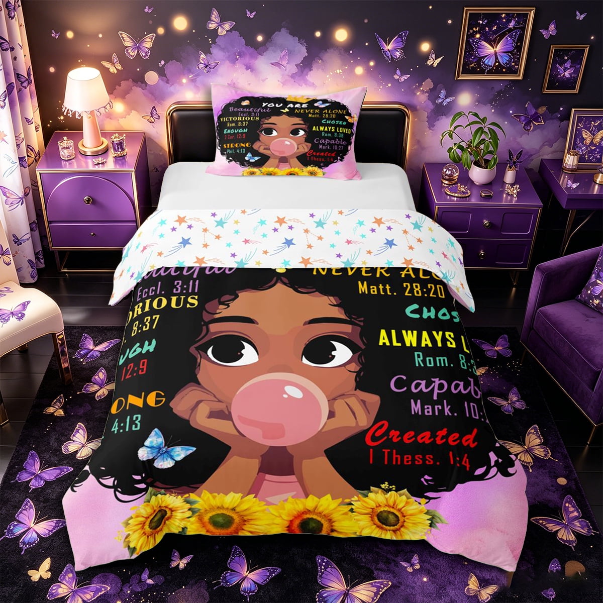 Castle Fairy Black Cute Girl Twin Duvet Cover,Floral Sunflowers ...