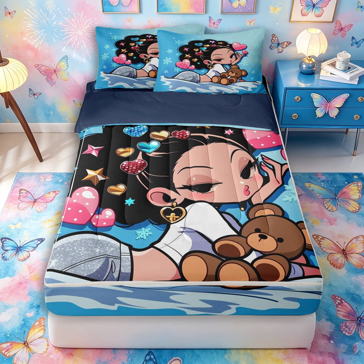 Castle Fairy Black Cute Girl Zipper Full Size Comforter Sets with ...