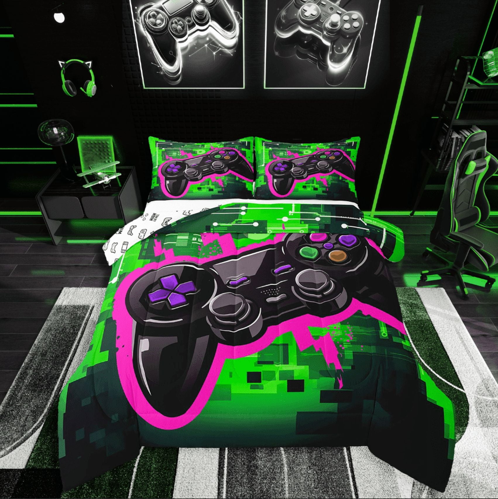 Castle Fairy Black Gamepads 3 Pieces Queen Comforter Set,Geometric ...