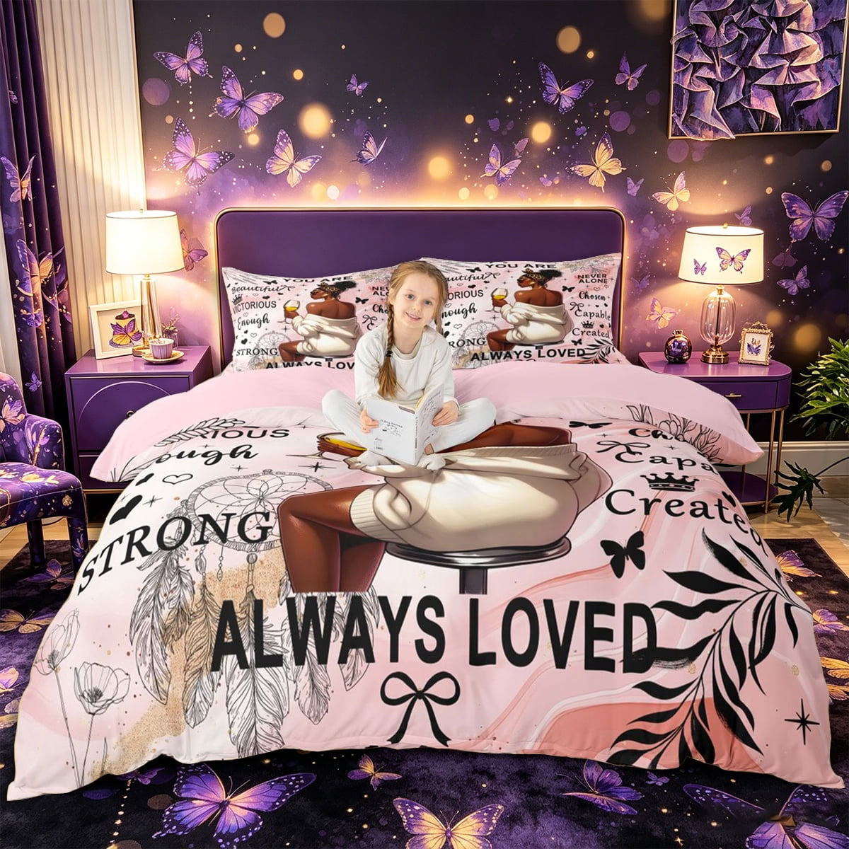 Castle Fairy Black Girl Duvet Cover King,Boho Dreamcatcher Gradient ...