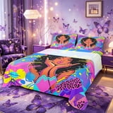 Castle Fairy Black Girl King Sheets 4pcs,Memphis Leopard Pattern ...