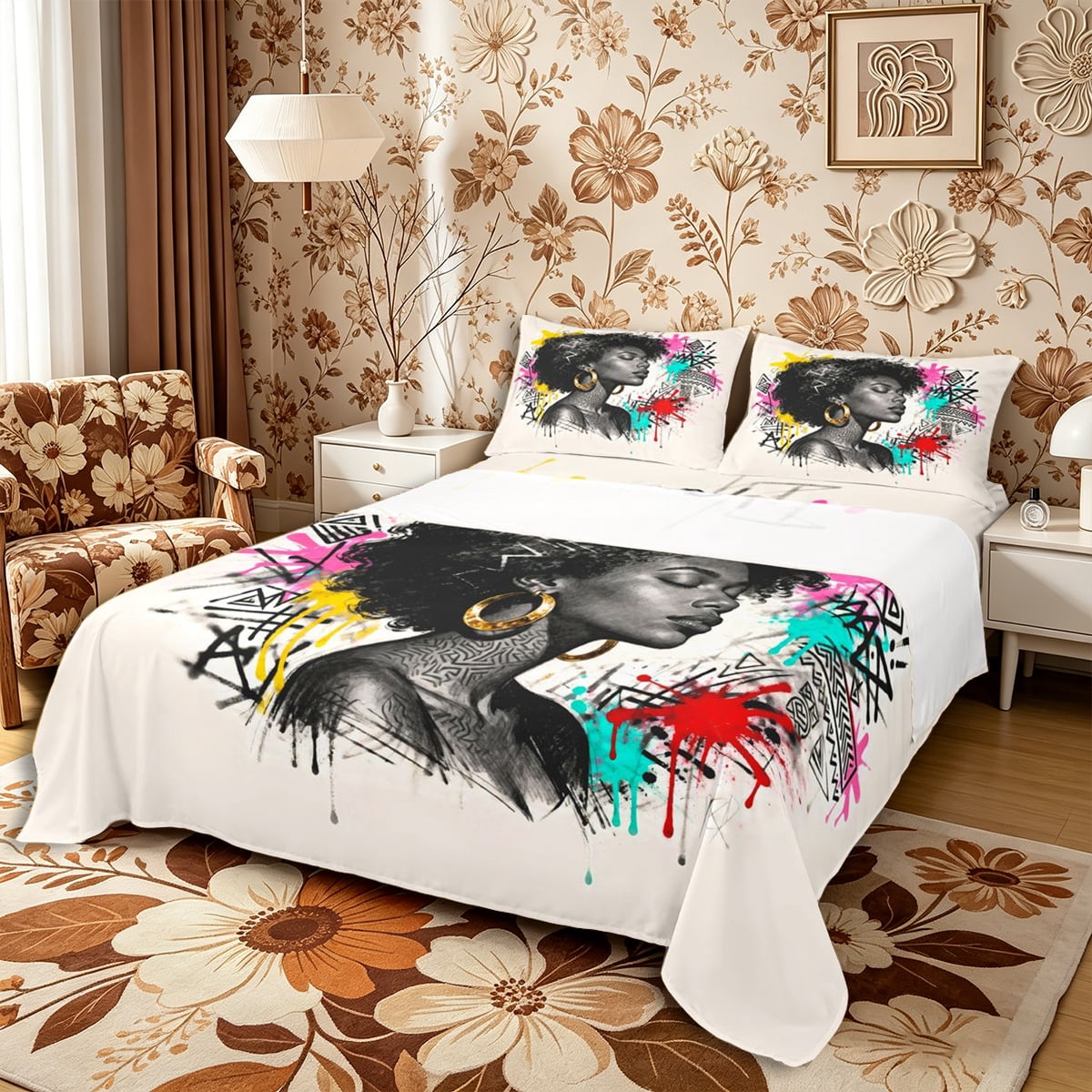 Castle Fairy Black Girl Queen Sheets 4 Pieces,Abstract Graffiti Splash ...