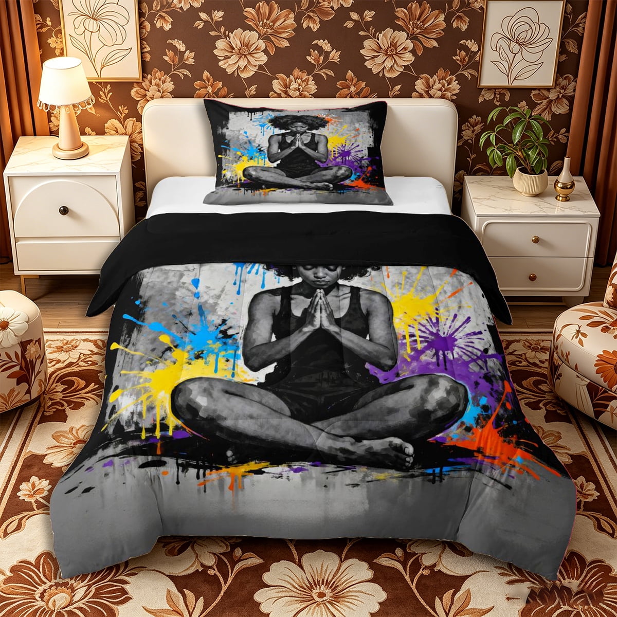Castle Fairy Black Girl Yoga Meditation Twin Comforter Sets 2pcs ...