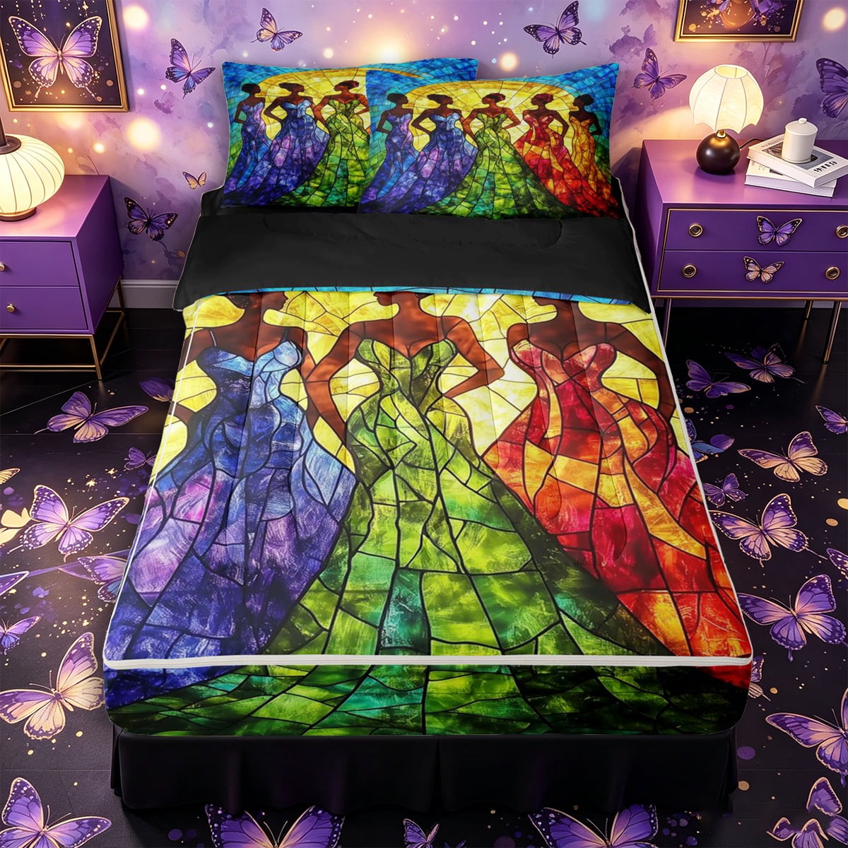 Castle Fairy Black Girl Zipper Twin Comforter Sets with Fitted Sheet ...