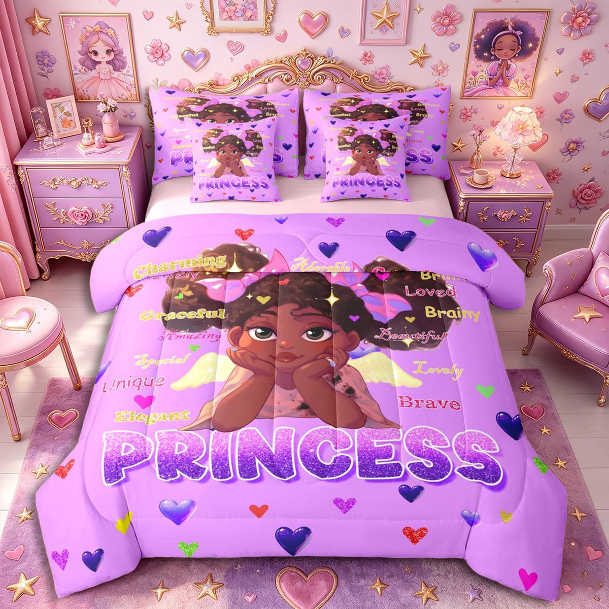 Castle Fairy Black Kawaii Princess Full Size Bedding Sets 7 Pieces ...
