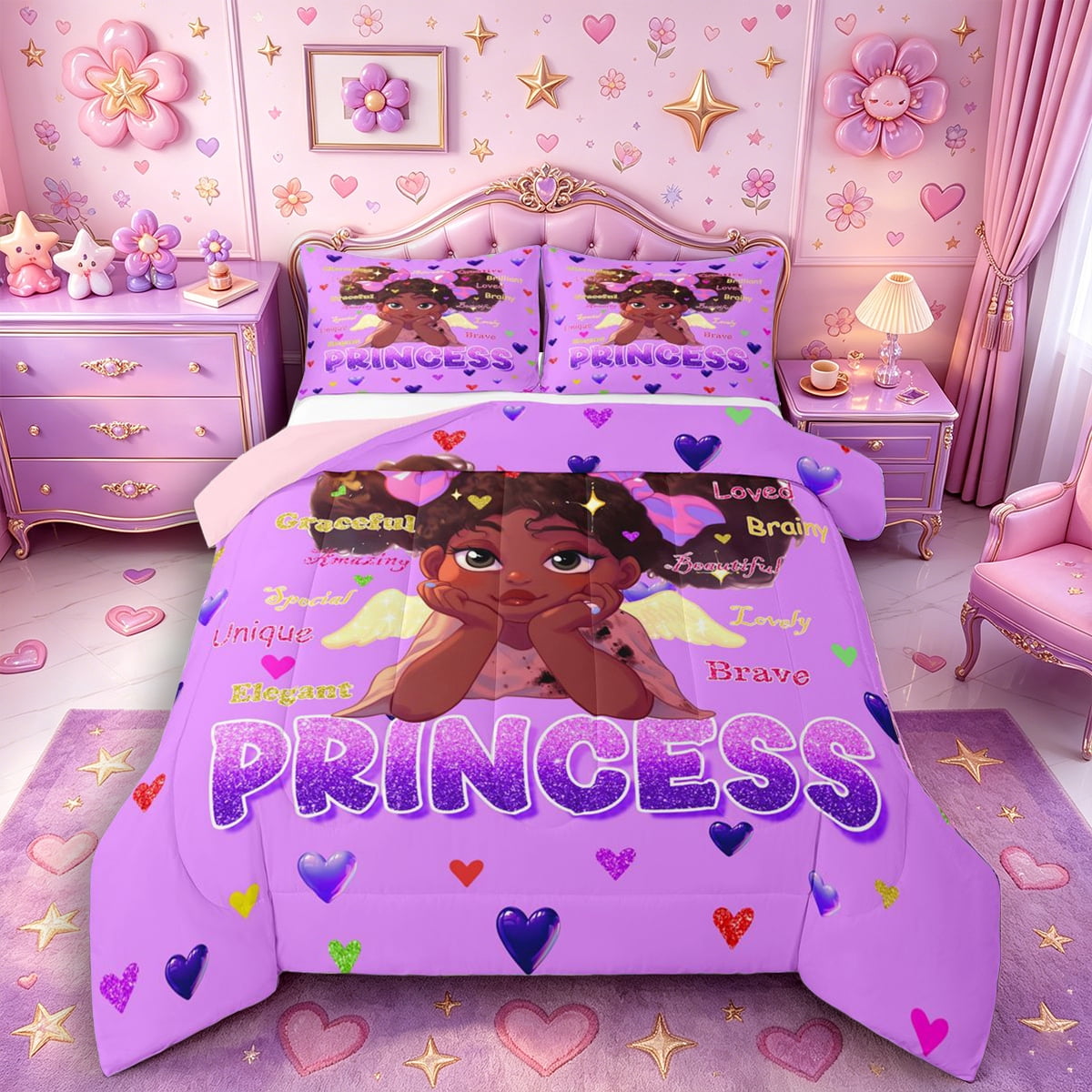 Castle Fairy Black Kawaii Princess Full Size Comforter Sets 3-Piece ...