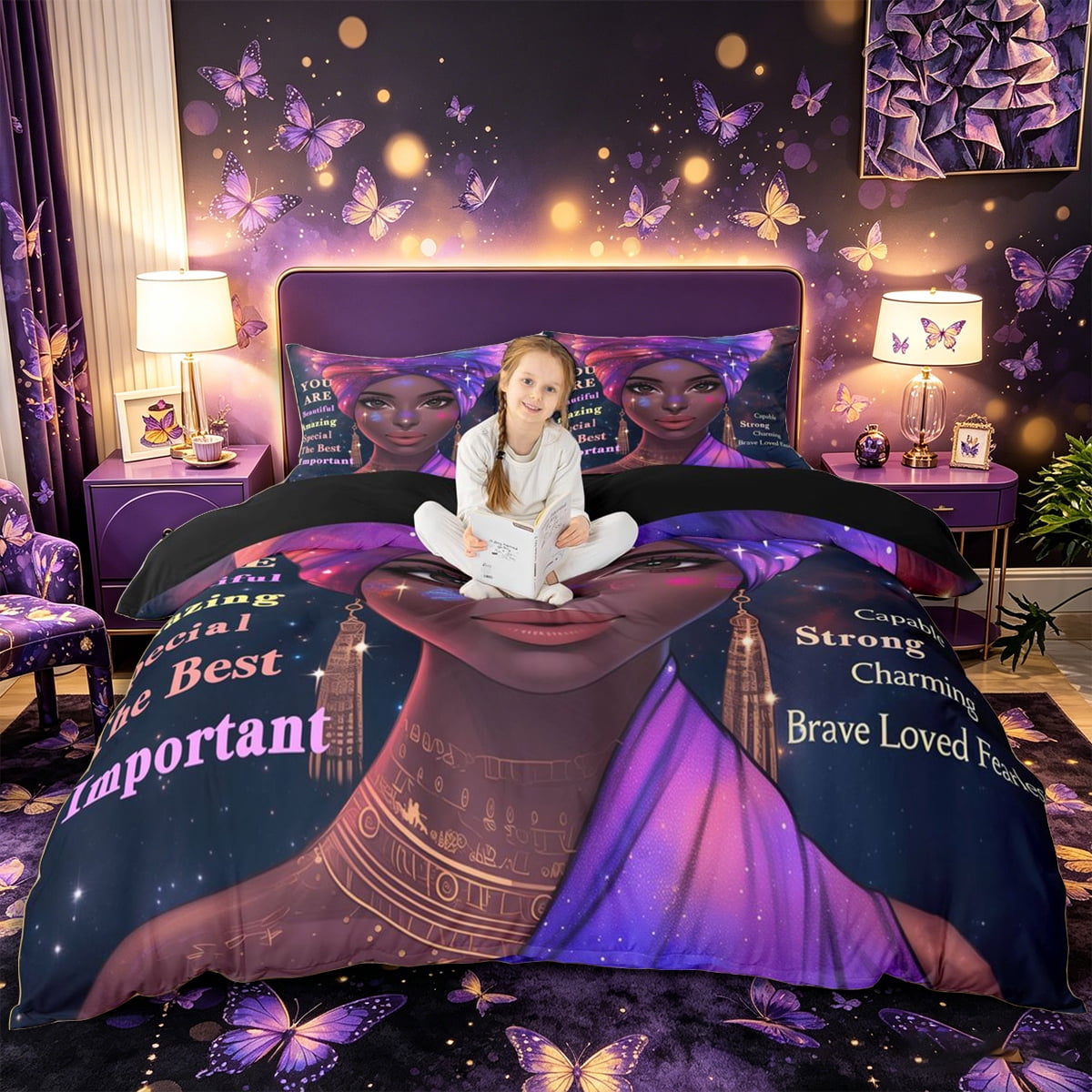 Castle Fairy Black Lady Bedding,Cosmic Starry Sky Duvet Cover Full ...