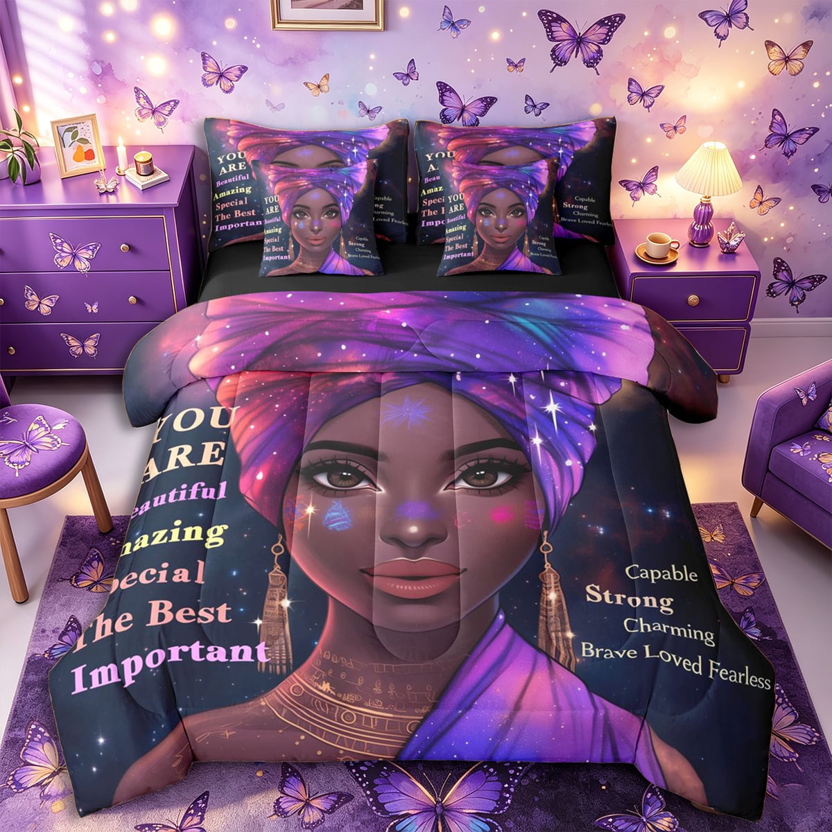 Castle Fairy Black Lady King Bedding 7pcs,Cosmic Starry Sky King Bed in ...