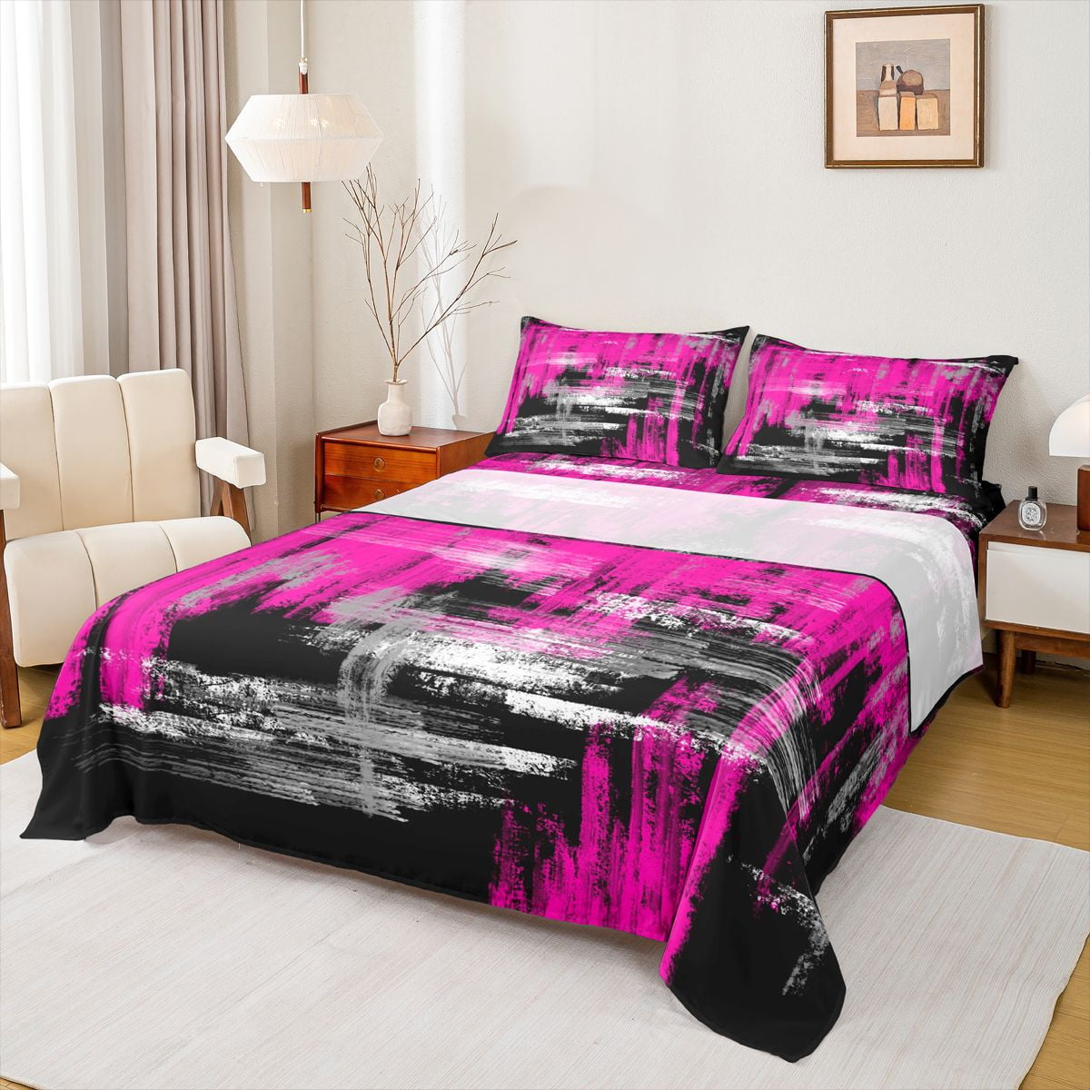 Castle Fairy Black Pink Watercolor Queen Sheet Sets for Teens,Abstract ...