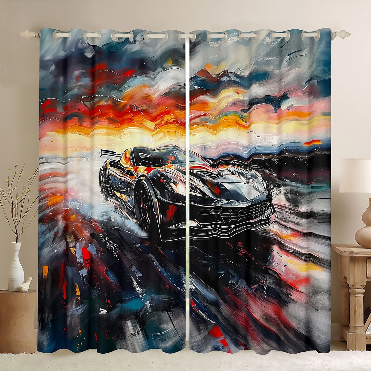 Castle Fairy Black Race Car Black Out Curtains for Boys, Speed Blur ...