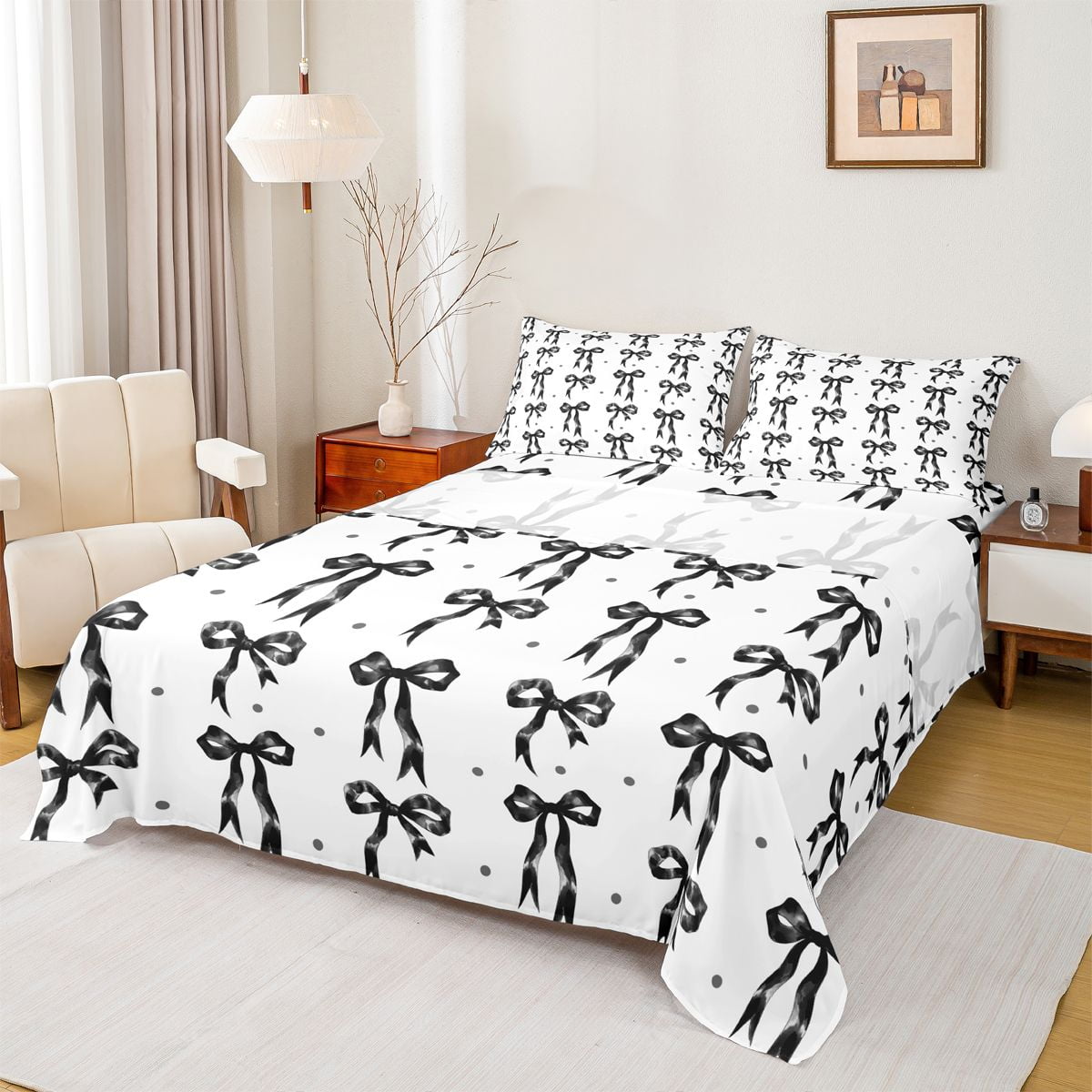 Castle Fairy Black Ribbon Bow Queen Sheet Sets for Boys Girls,Polka ...