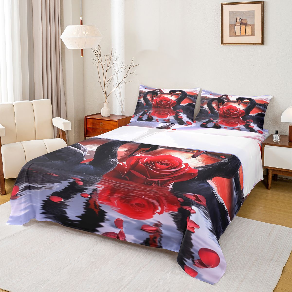 Castle Fairy Black Swan Couple Girl Boy Full Size Sheets 4-Piece,Chic ...