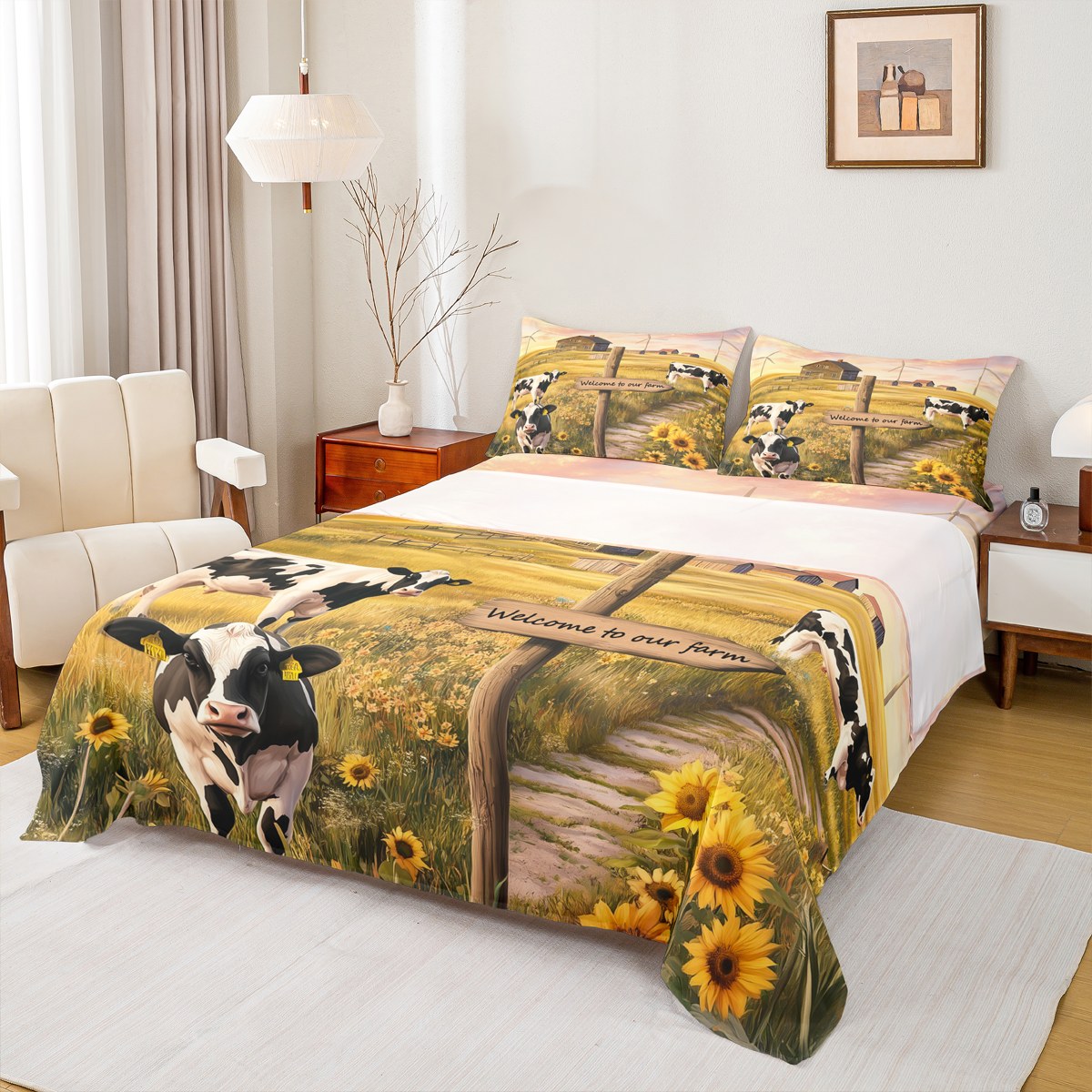 Castle Fairy Black White Cow 4pcs Bed Sheets for Boys Girls,Rustic ...