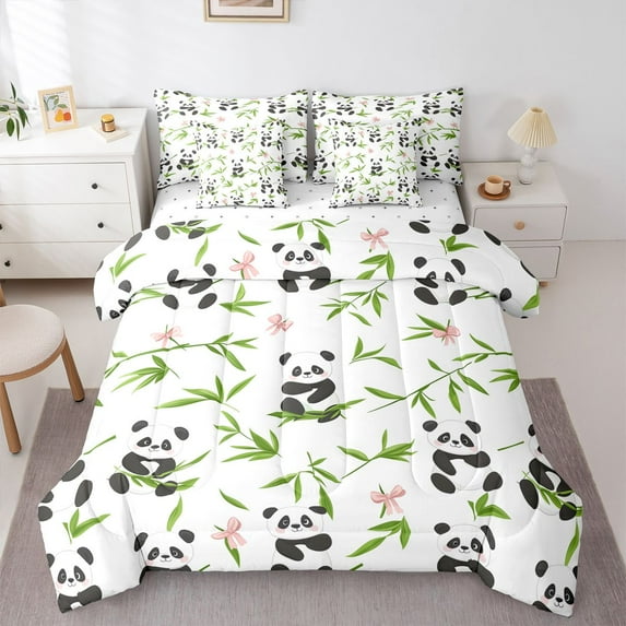 Castle Fairy Black White Panda Bedding Comforter Set,Kawaii Bow Animal ...