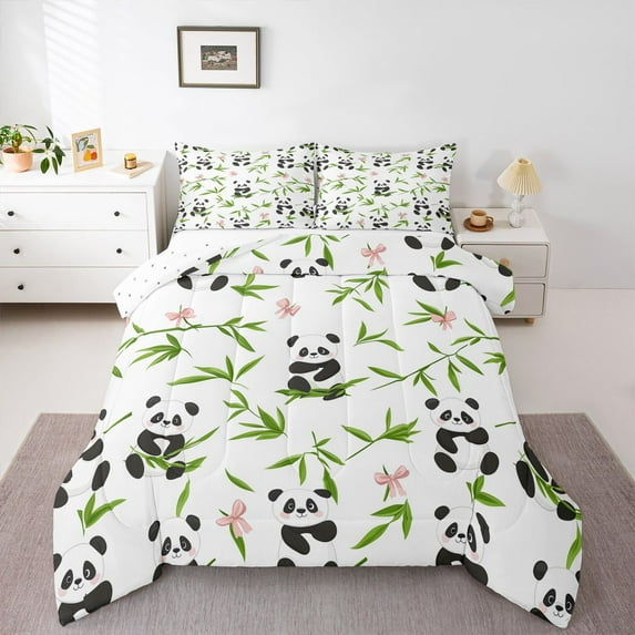 Castle Fairy Black White Panda Queen Comforter Set,Kawaii Bow Animal ...