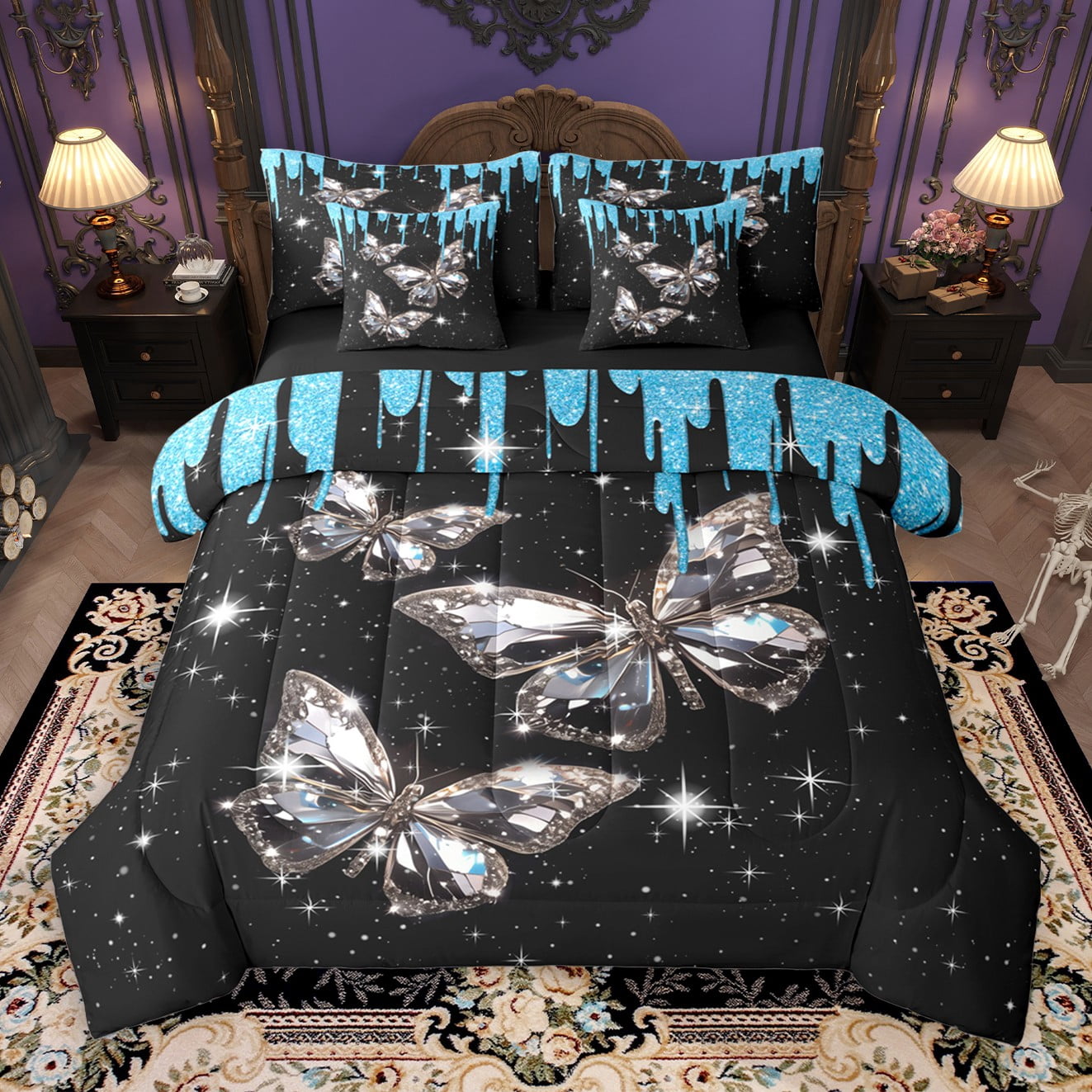 Castle Fairy Bling Crystal Butterfly 7-Piece Bedding Comforter Set for ...
