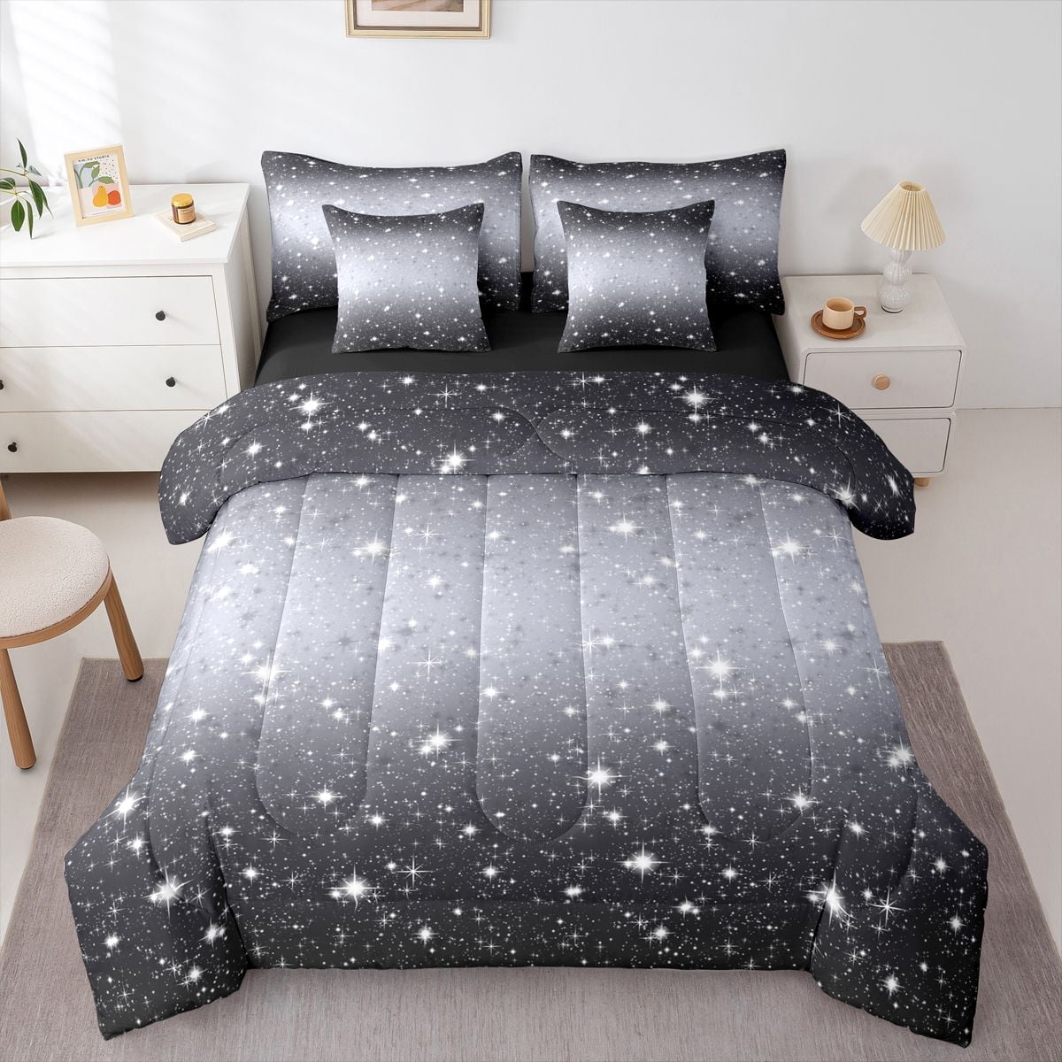 Castle Fairy Bling Glitter Print Bedding Comforter Set,Dreamy Princess ...