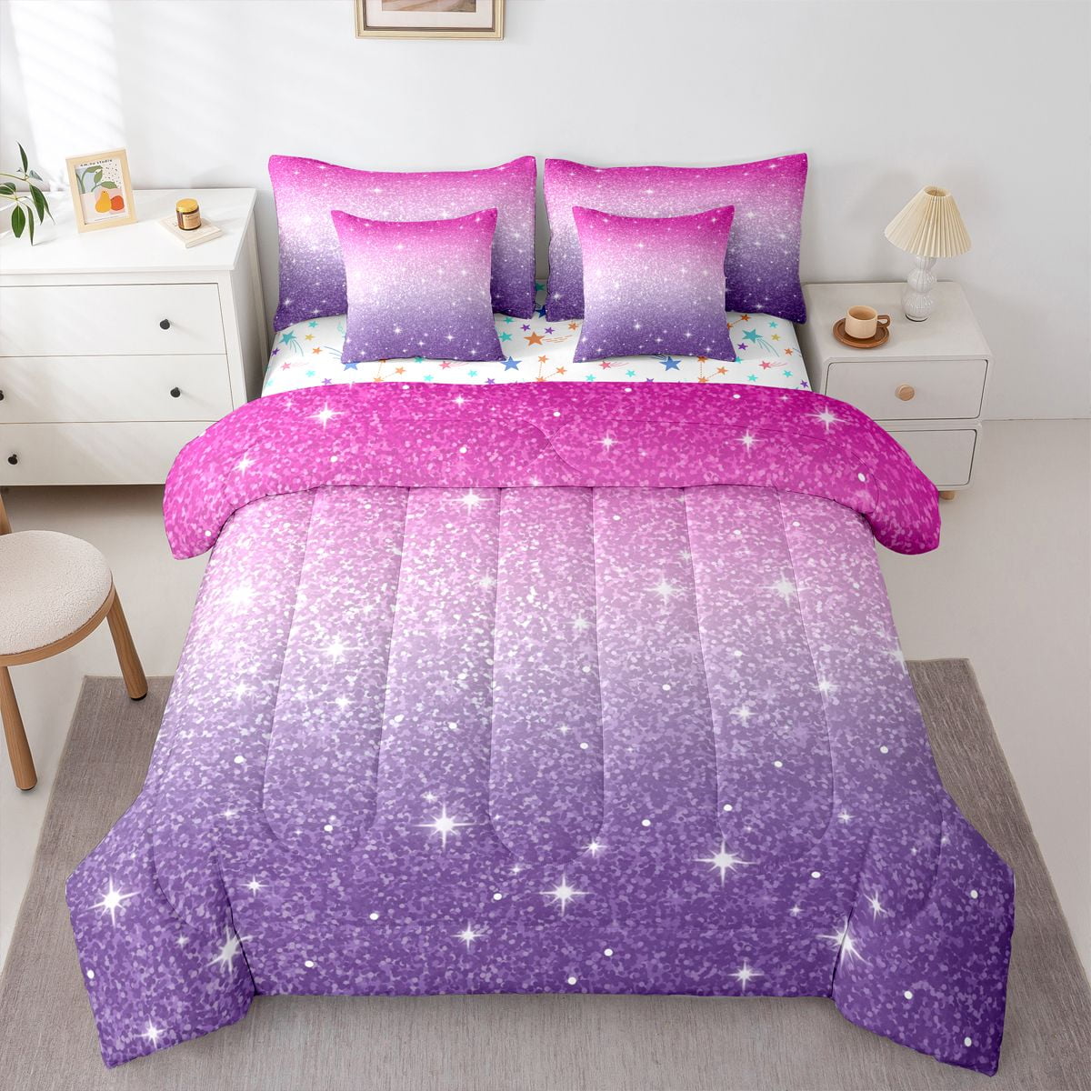 Castle Fairy Bling Glitter Print Bedding Comforter Set,Dreamy Princess ...