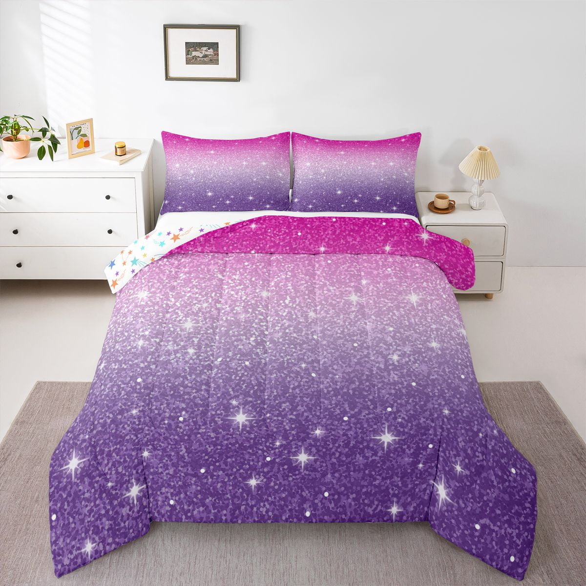 Castle Fairy Bling Glitter Print Girl Twin Comforter Sets,Dreamy ...