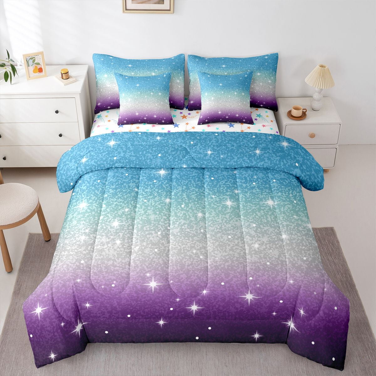Castle Fairy Bling Gradient Glitter Print Bedding Comforter Set ...