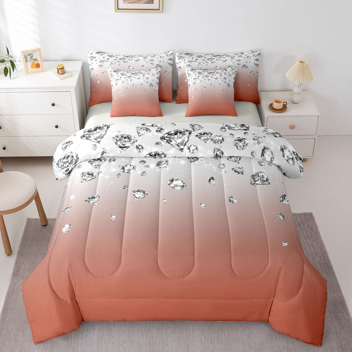 Castle Fairy Bling Jewelry Crystal Twin Bedding Sets,Gradient Orange ...