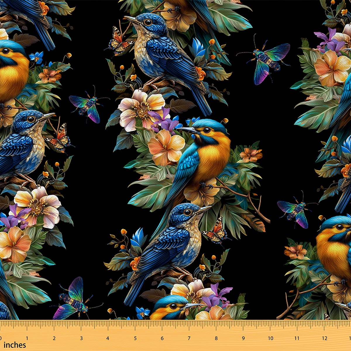 Castle Fairy Blue Bird Fabric by the Yard 10 Yards, Garden Blossoms ...