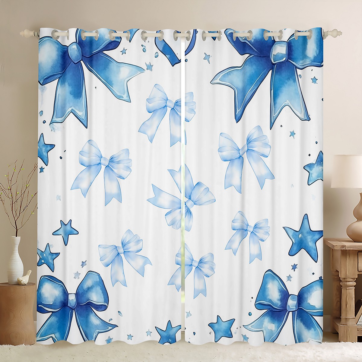 Castle Fairy Blue Bow Blackout Curtains Set of 2 (52x84 Each),Stars ...
