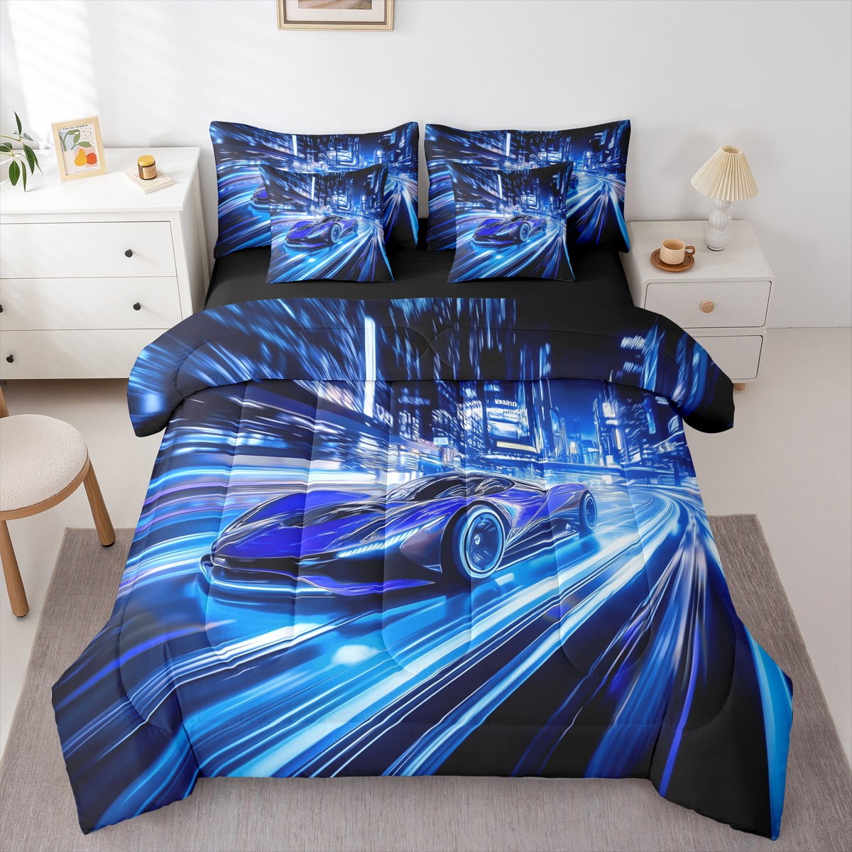 Castle Fairy Blue Car Boy Bedding Comforter Set,Extreme Sport Queen ...