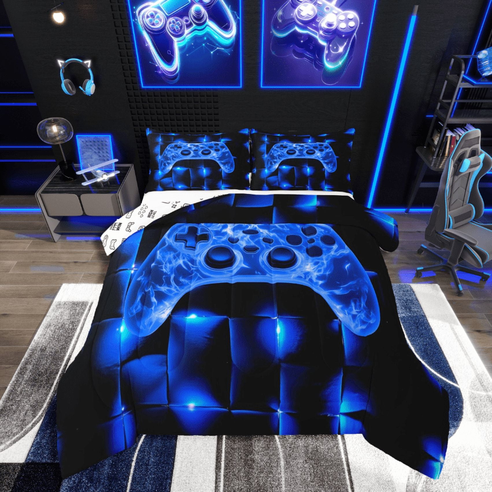 Castle Fairy Blue Gamepads 3-Piece Full Size Comforter Sets,Futuristic ...