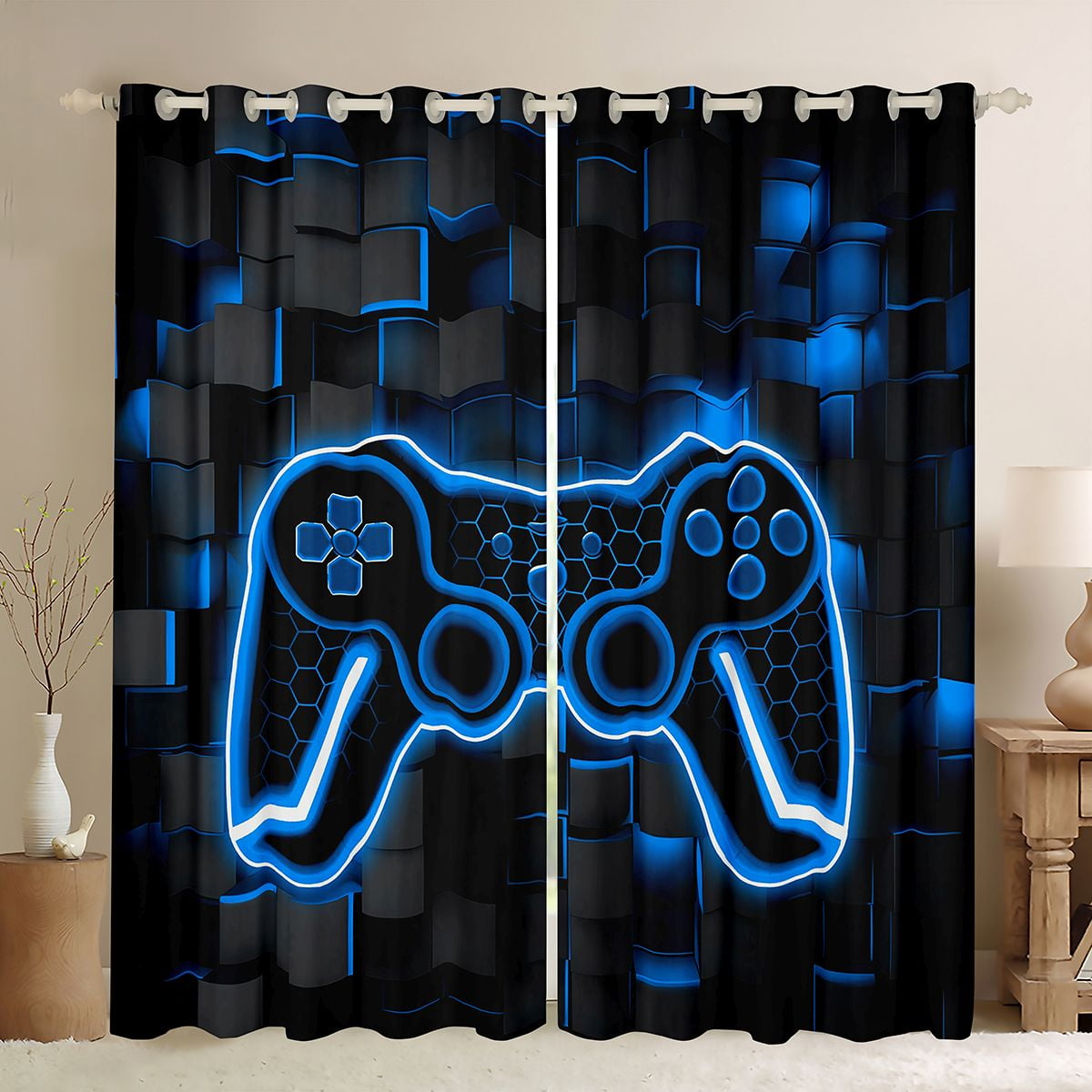 Castle Fairy Blue Gamepads Curtains Pack of 2 (42x84 Each),Video Game ...