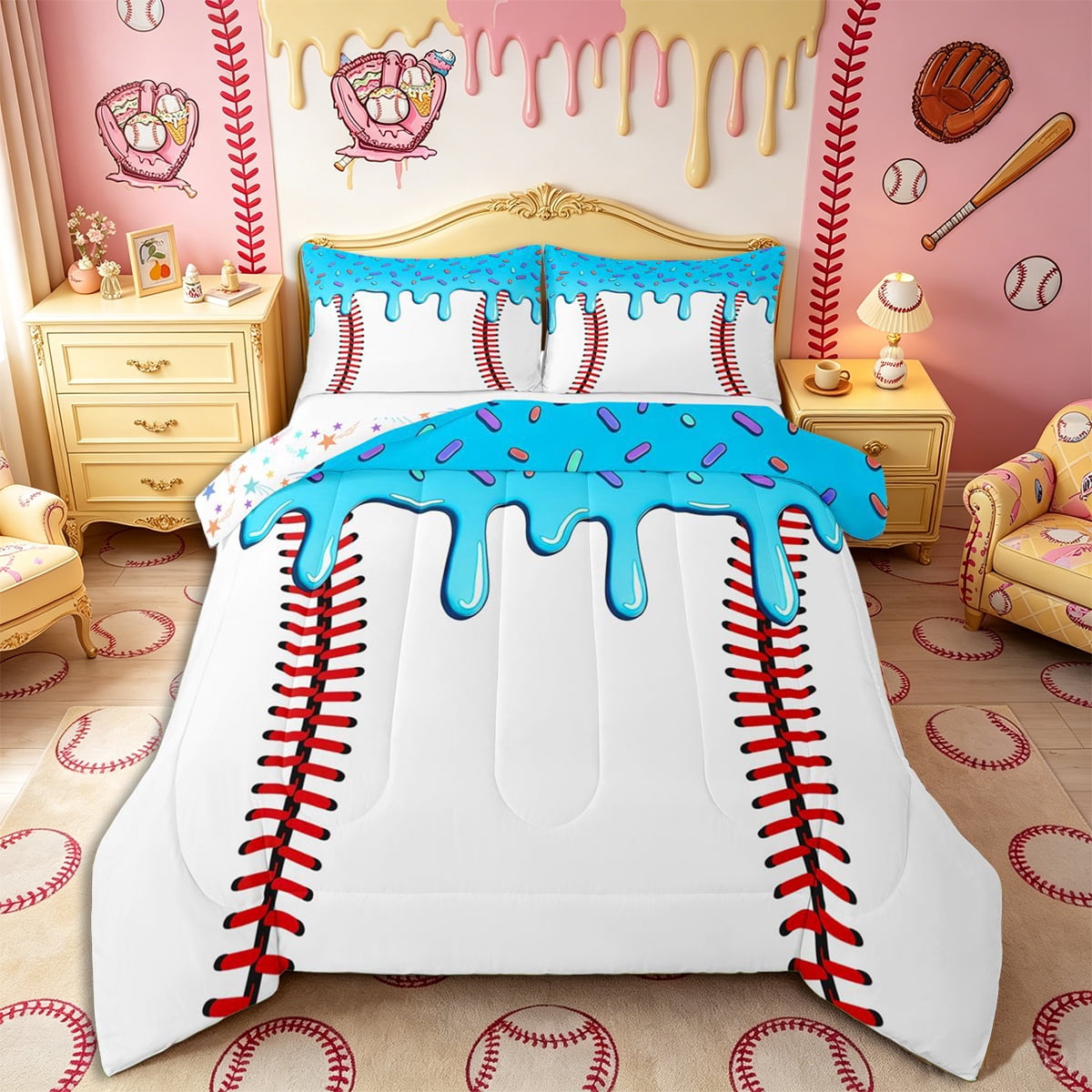 Castle Fairy Blue Ice Cream Drip Full Size Comforter Sets 3-Piece ...
