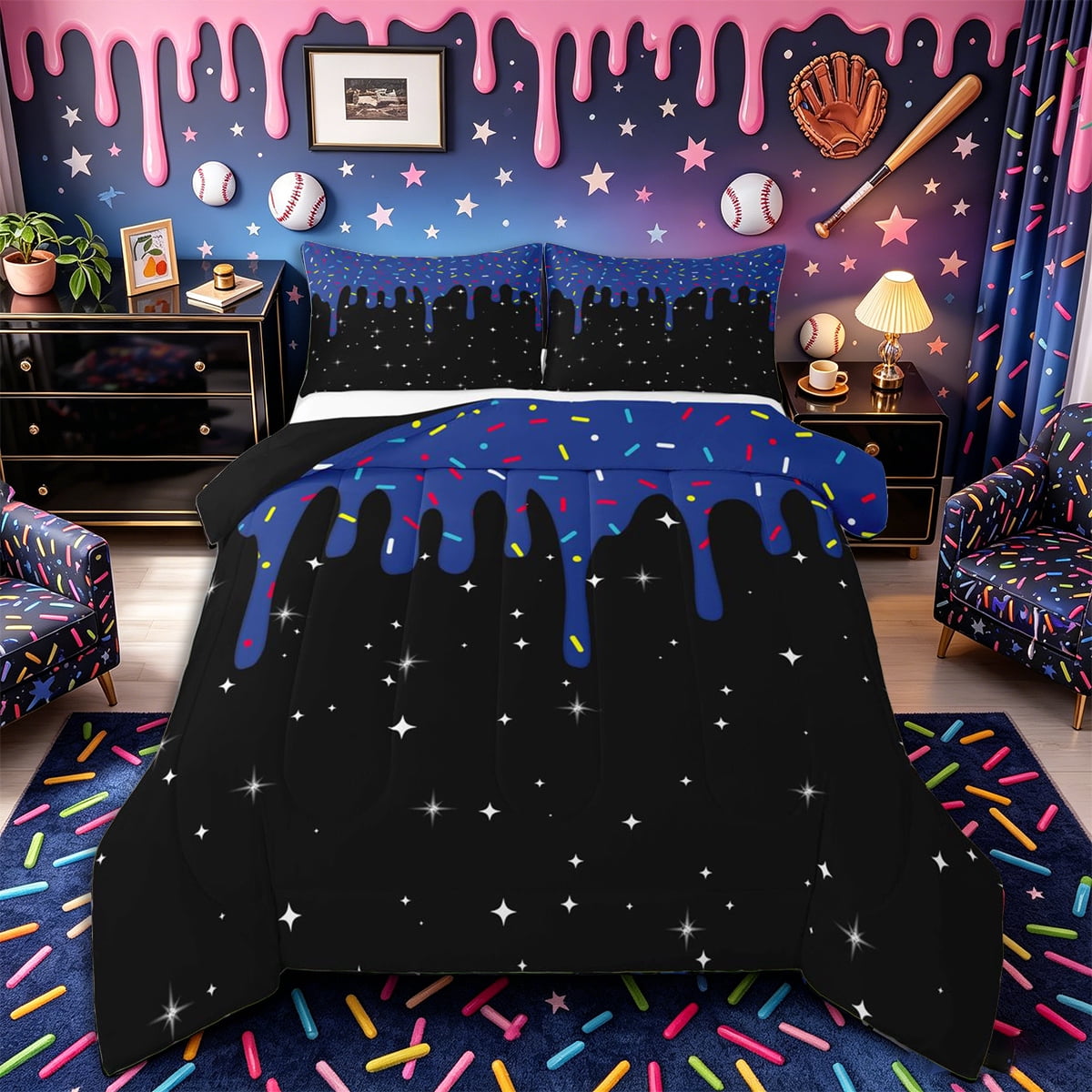 Castle Fairy Blue Ice Cream Drip Full Size Comforter Sets 3-Piece ...