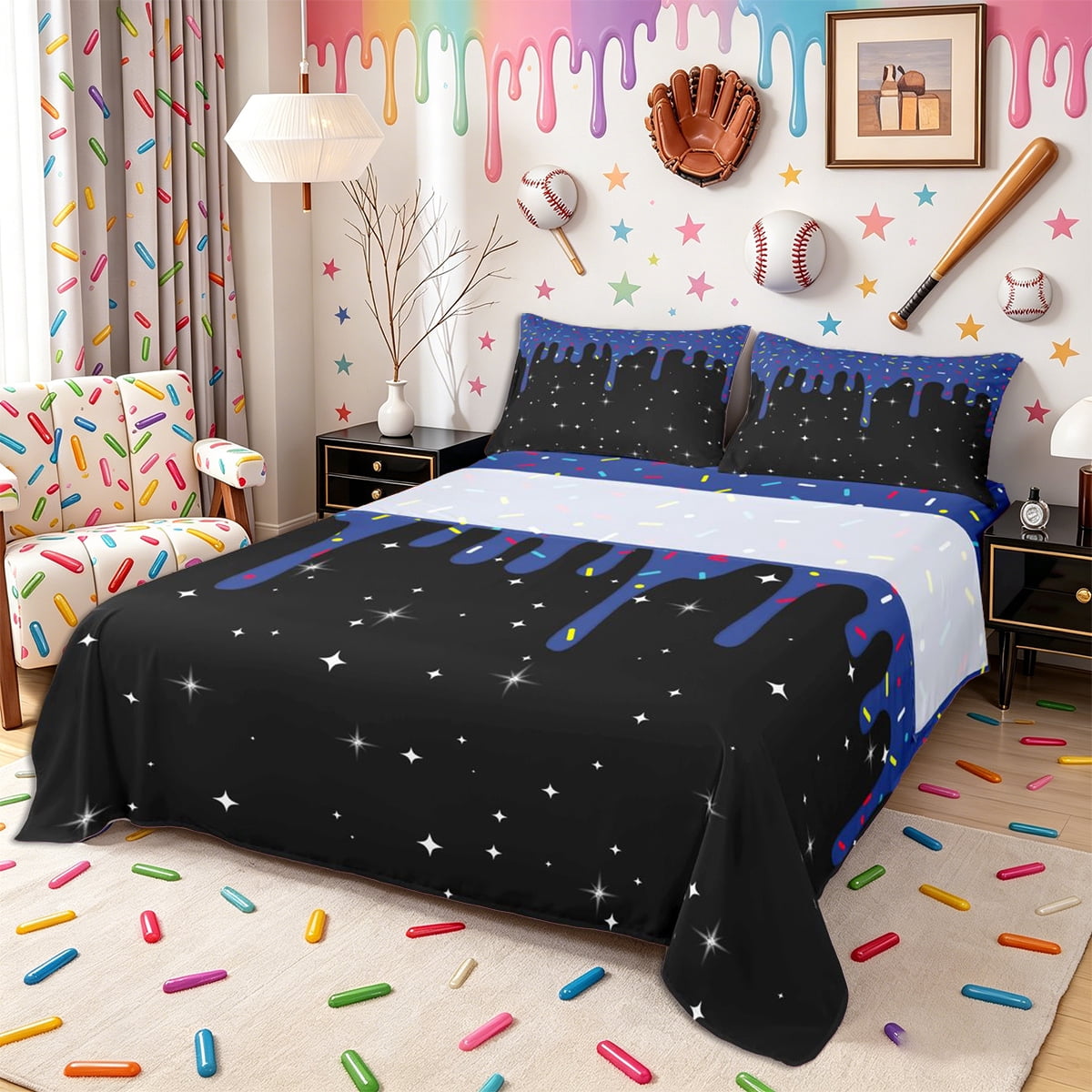 Castle Fairy Blue Ice Cream Drip King Sheets 4pcs, Starry Sky Bedding,1 ...