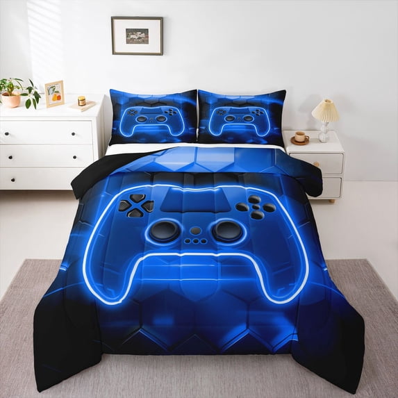 Castle Fairy Blue Video Game Queen Comforter Set,Hexagon Gamepads ...