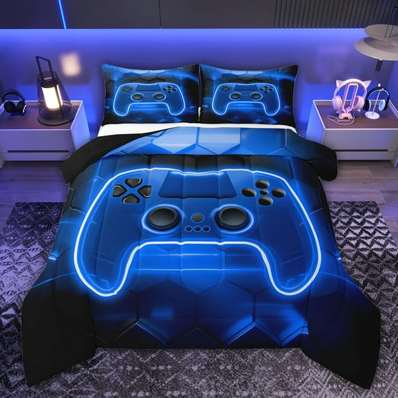 Castle Fairy Blue Video Game Twin Comforter Sets Female Men,Hexagon ...