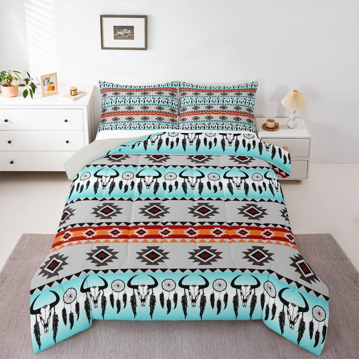 Castle Fairy Bohemian Aztec 3-Piece Full Size Comforter Sets,Blue ...