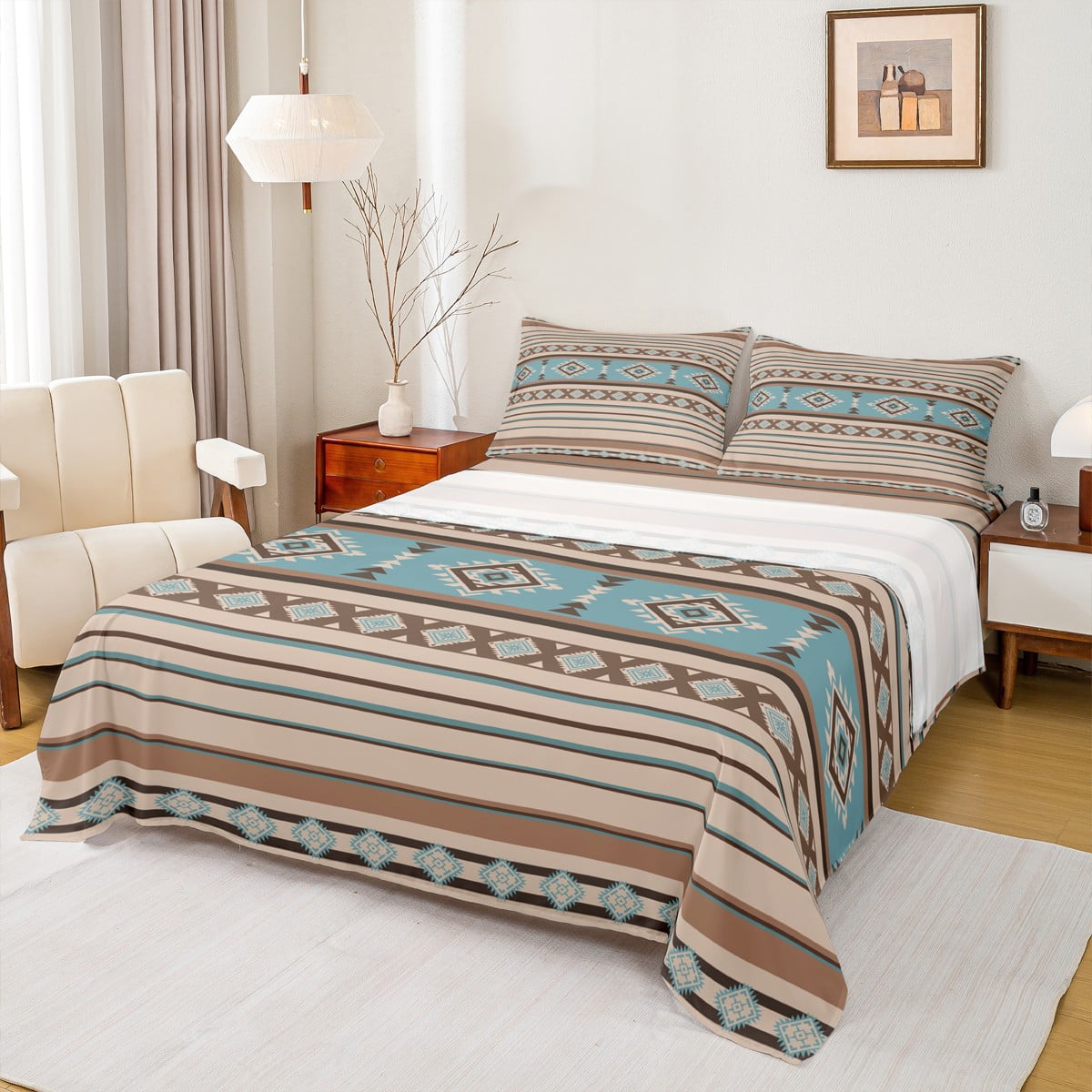 Castle Fairy Bohemian Aztec 3pcs Twin Sheet Sets,Brown Teal Twin Fitted ...