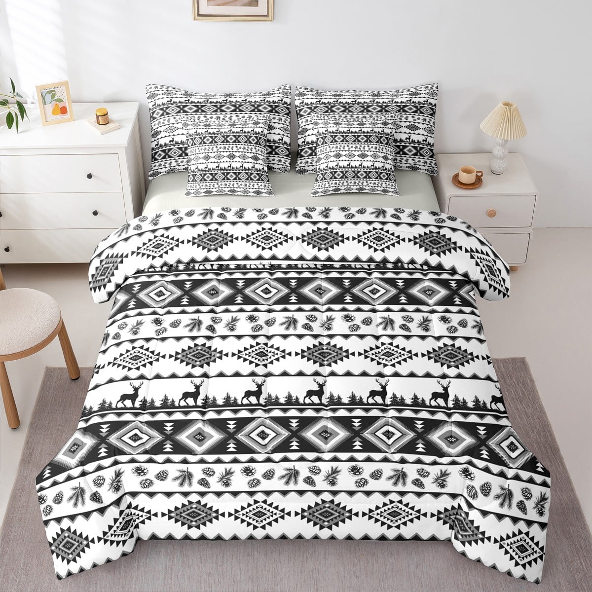 Castle Fairy Bohemian Aztec 7pcs Bedding Comforter Set,Black White ...
