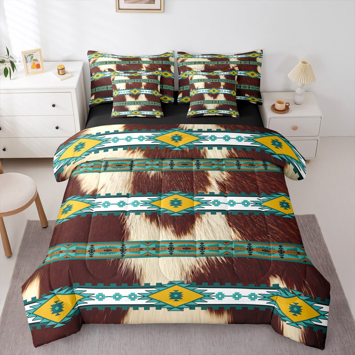 Castle Fairy Bohemian Aztec Bedding Comforter Set,Animal Cow Print King ...