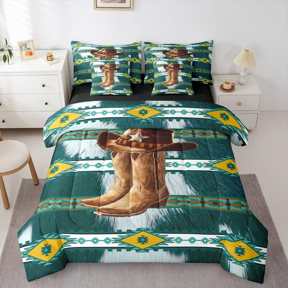 Castle Fairy Bohemian Aztec Bedding Comforter Set,Western Vintage Boots ...