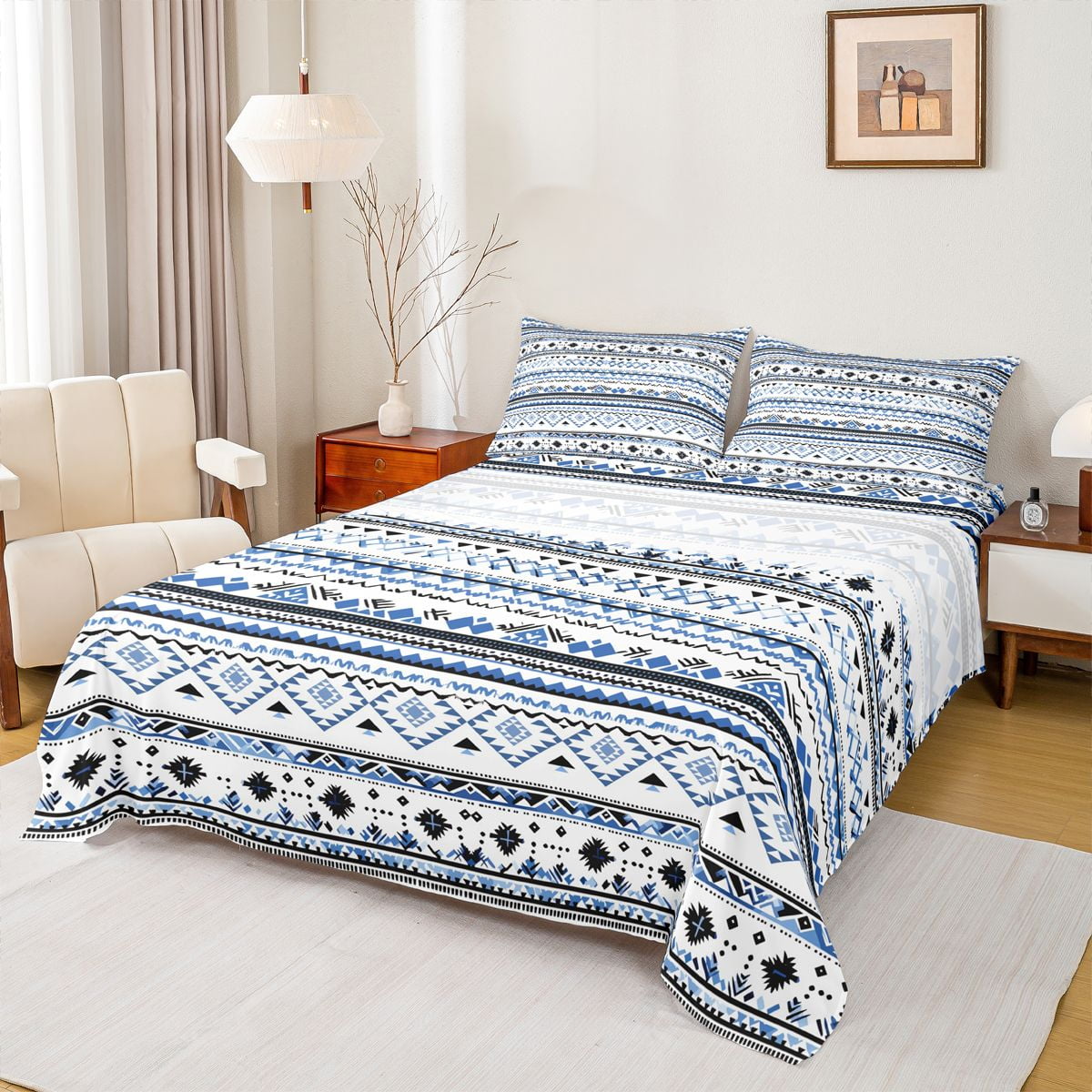 Castle Fairy Bohemian Blue Aztec Full Size Sheets for Female Men,Boho ...