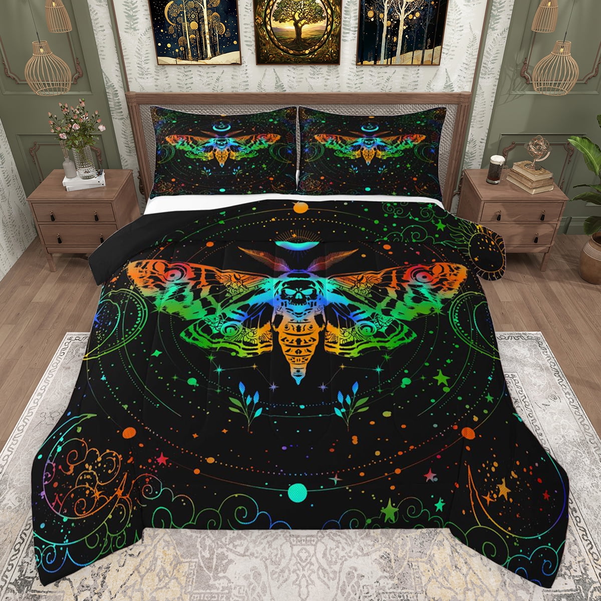 Castle Fairy Bohemian Flying Moth 3 Pieces Queen Comforter Set for Kids ...